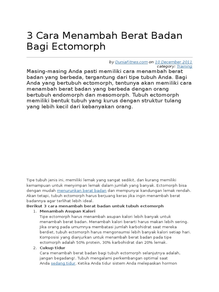3 Cara Menambah Berat Badan Bagi Ectomorph | PDF | Kesehatan Holistik