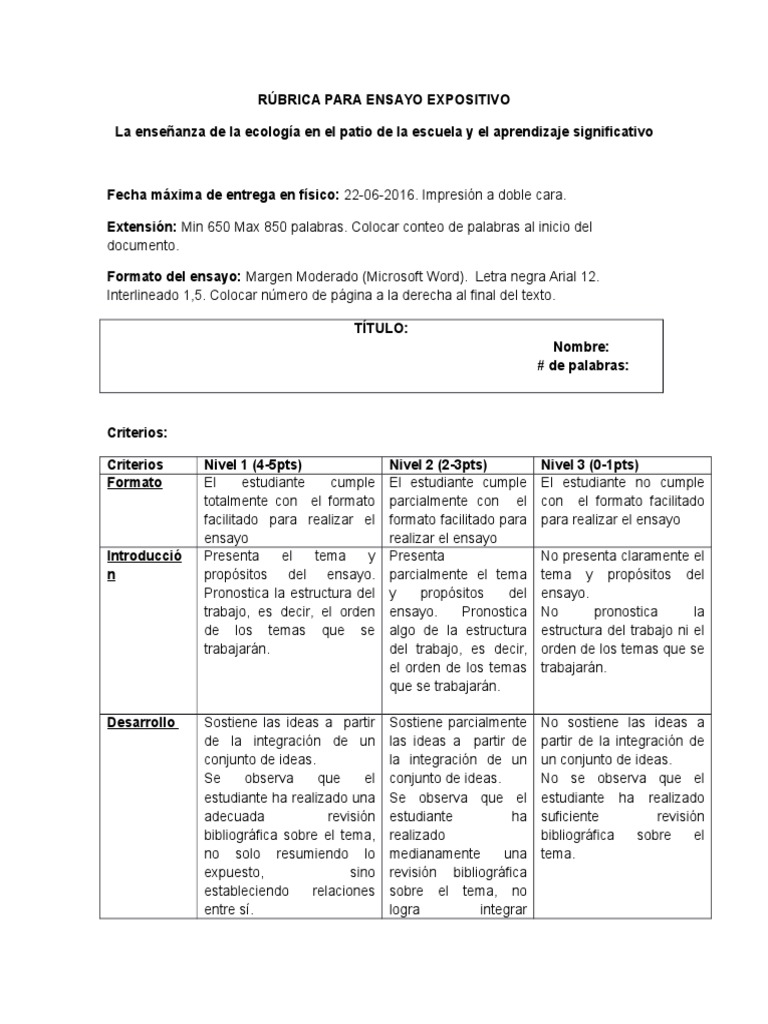 Rúbrica para Ensayo Expositivo | Descargar gratis PDF | Ensayos ...