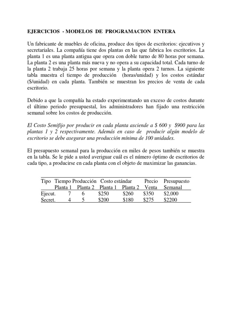 Ejercicio de Programación Entera | PDF