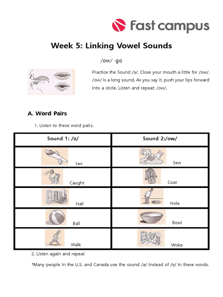 Week 5: Linking Vowel Sounds: A. Word Pairs | PDF | Languages ...