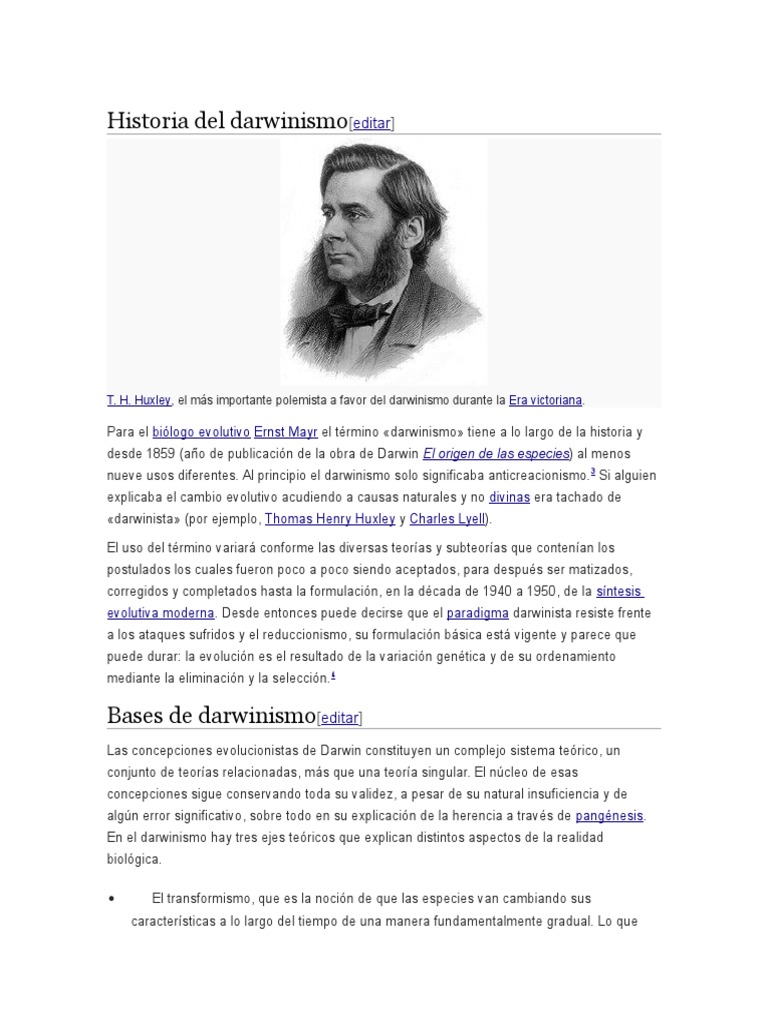 Historia Del Darwinismo | PDF | darvinismo | Evolución biológica