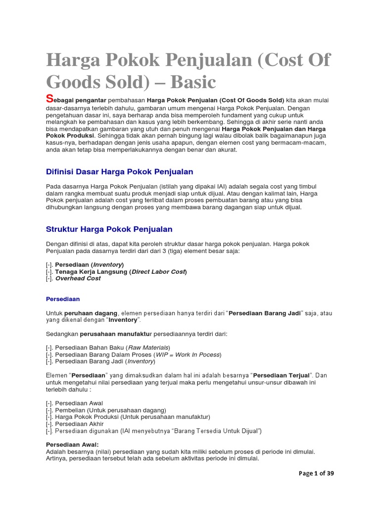 Harga Pokok Penjualan - COGS | PDF