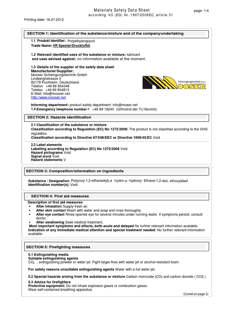 Pneumatic Oil Security Data Sheet | PDF | Dangerous Goods | Carbon Dioxide