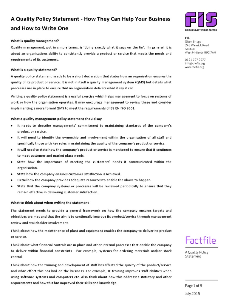 Best Practice Quality Policy Statements | Quality Management | Quality ...