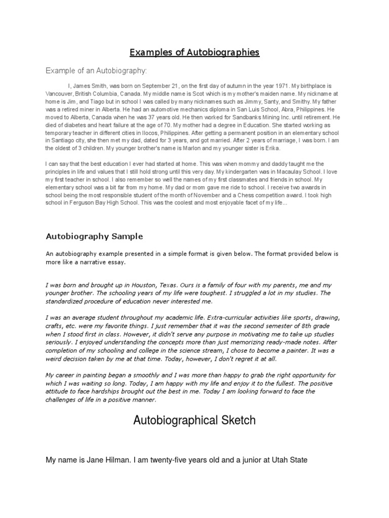 My Autobiography Example