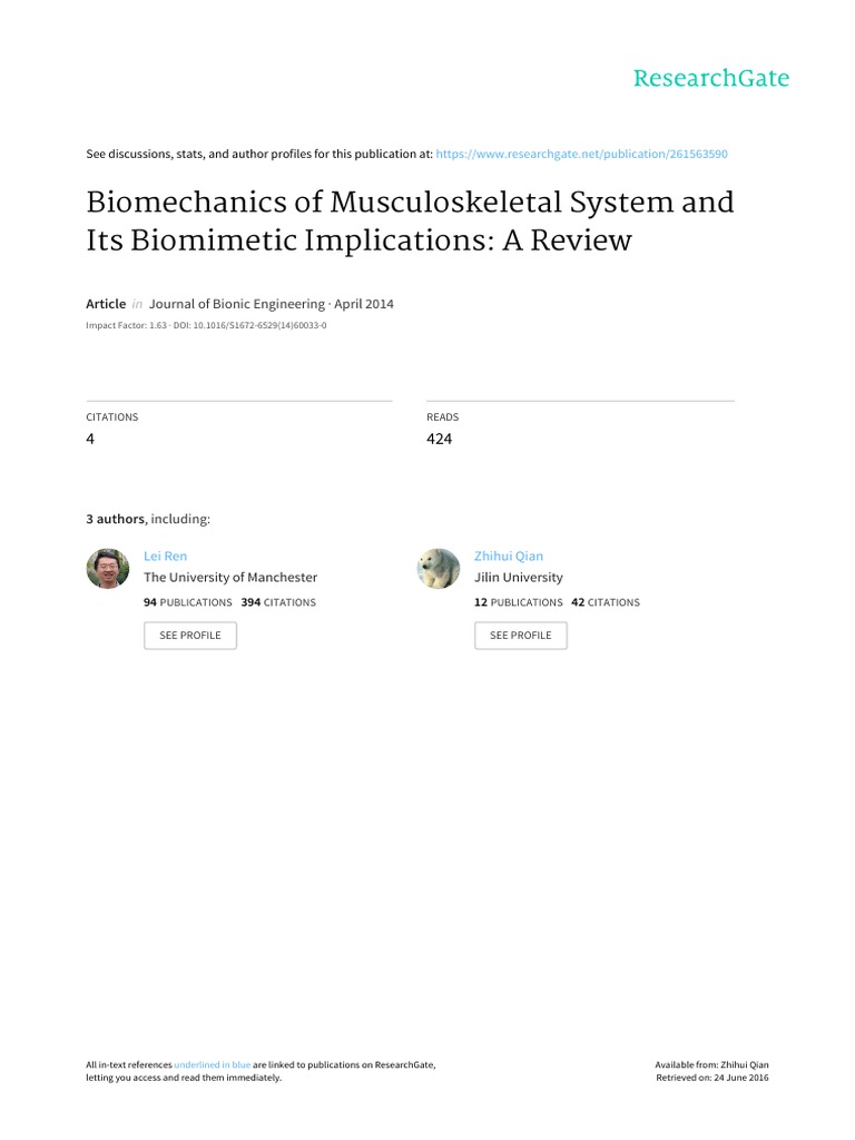 Biomechanics of Musculoskeletal System and Its Biomimetic Implications ...