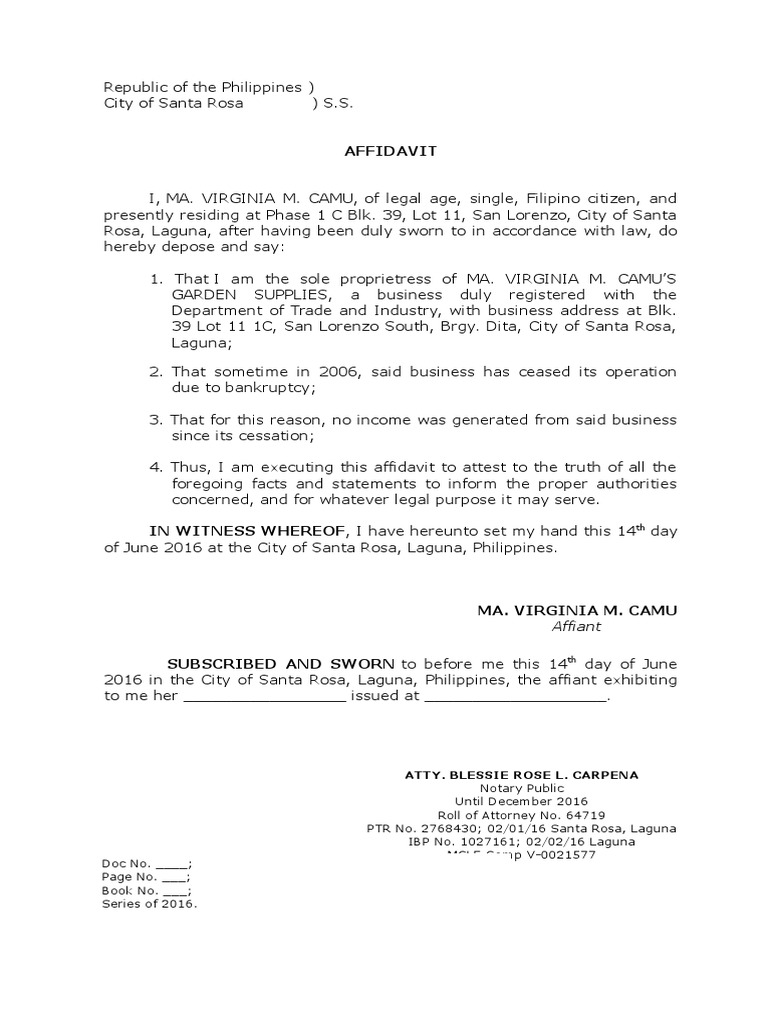 Affidavit of Non-Operation | PDF