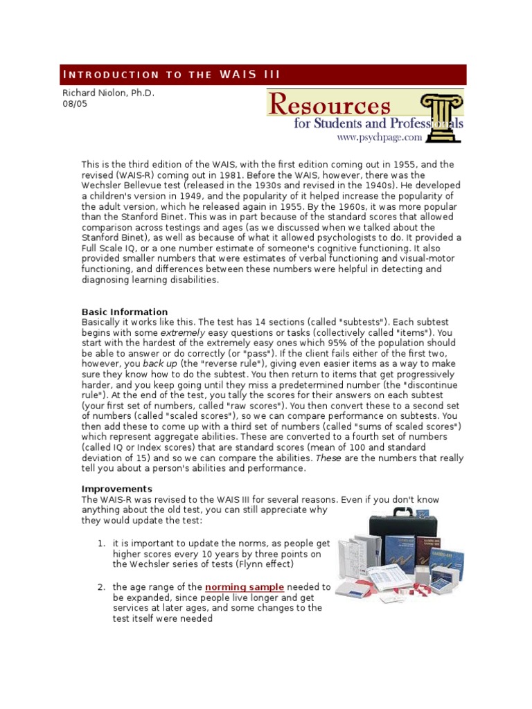 Introduction To The WAIS III | PDF | Wechsler Adult Intelligence Scale ...