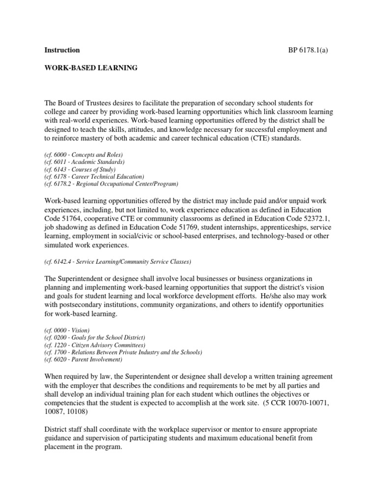 Instruction Work-Based Learning | PDF | Vocational Education | Employment