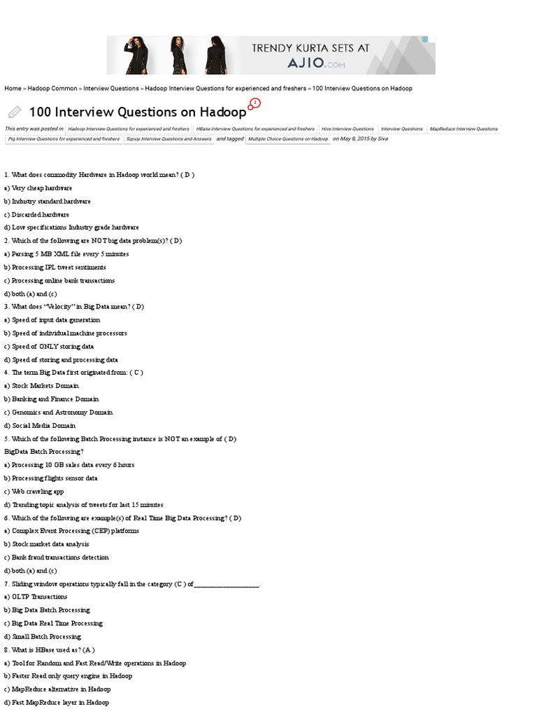 100 Interview Questions | PDF | Apache Hadoop | Map Reduce