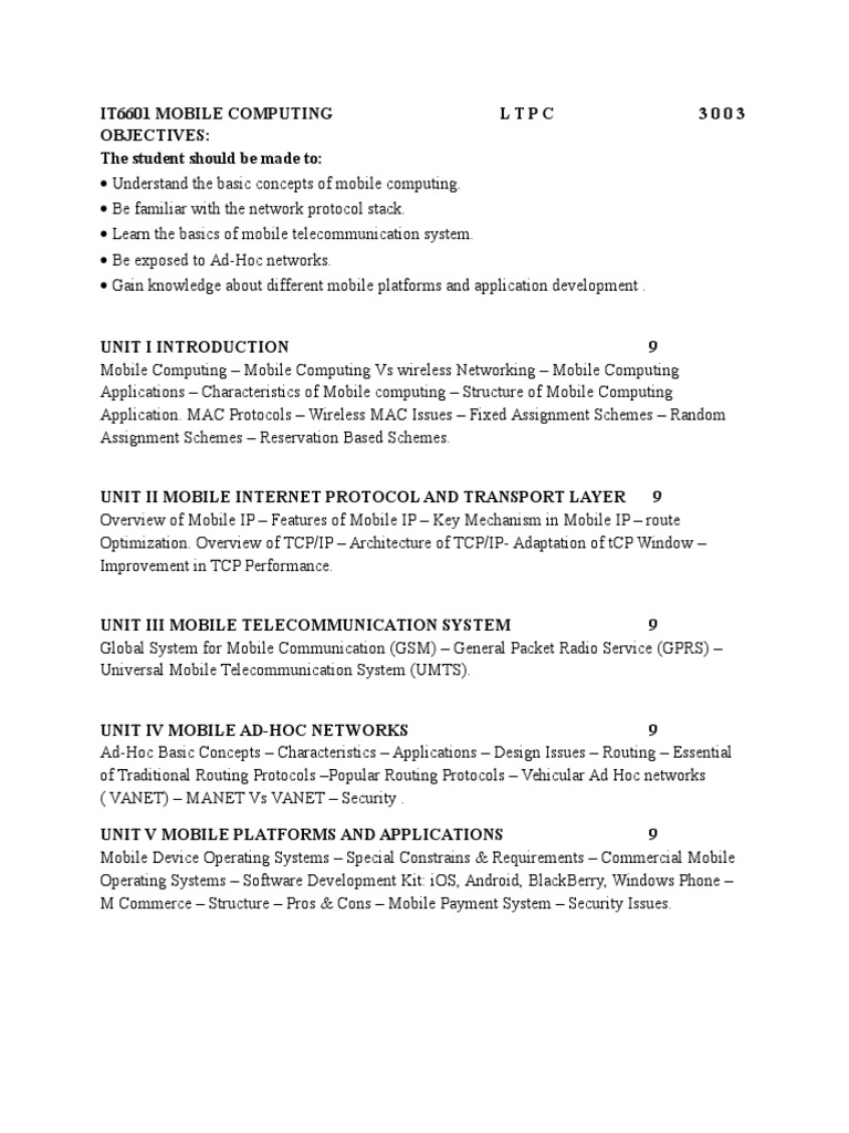 It6601 - Mobile Computing | PDF | Mobile Phones | Communications Protocols