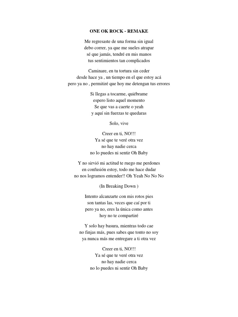 One Ok Rock Remake Letra Latino | PDF