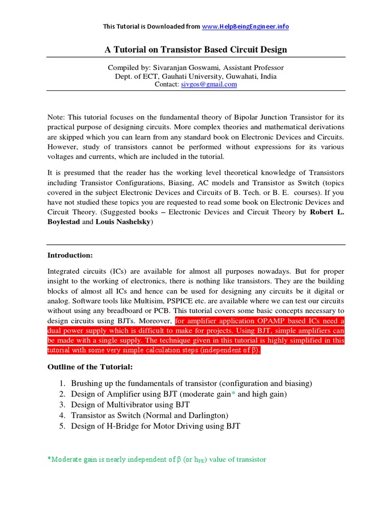 A Tutorial On Transistor Based Circuit Design | PDF | Bipolar Junction ...