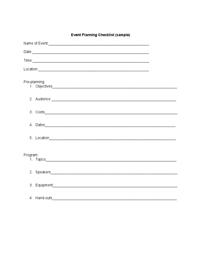 Event Planning Checklist (Sample) | PDF
