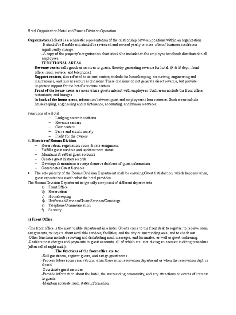 Hotel Rooms Division Operations: An Overview of Organizational ...