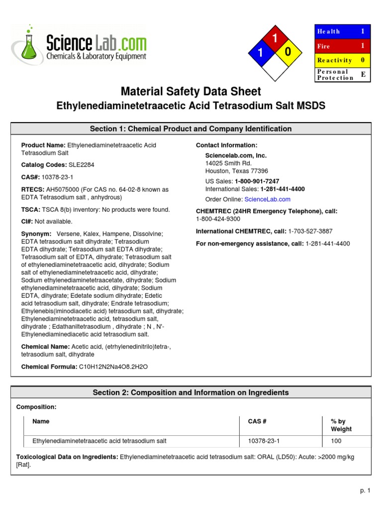 Msds Na EDTA | PDF