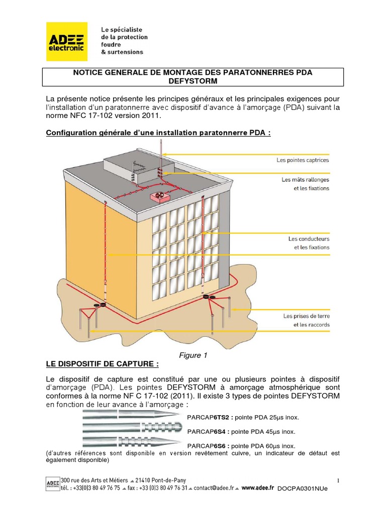 Installation de Paratonnerres PDA | PDF | Composant | Génie du bâtiment