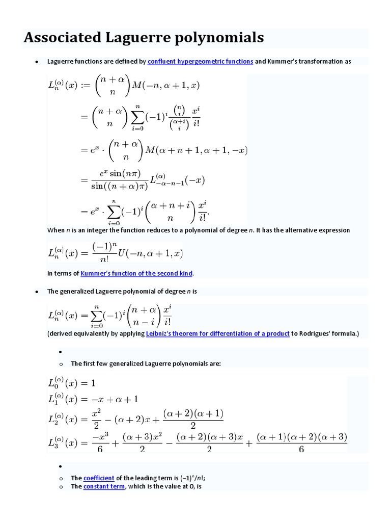 Associated Laguerre Polynomials | PDF | Discrete Mathematics | Analysis