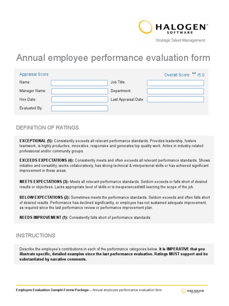 Annual Employee Performance Evaluation Form | PDF | Performance ...
