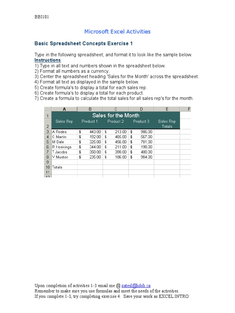4 Excel Activities | PDF | Spreadsheet | Microsoft Excel