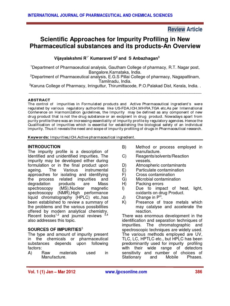 Scientific Approaches for Impurity Profiling in New Pharmaceutical ...