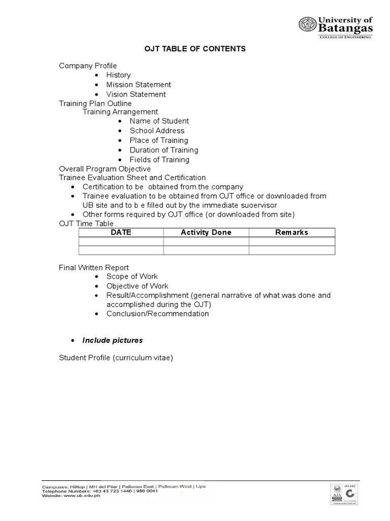 OJT Report Structure and Guidelines | PDF