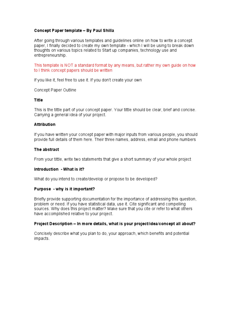 A Template for Concept Papers: Outlining Ideas Related to Startups ...