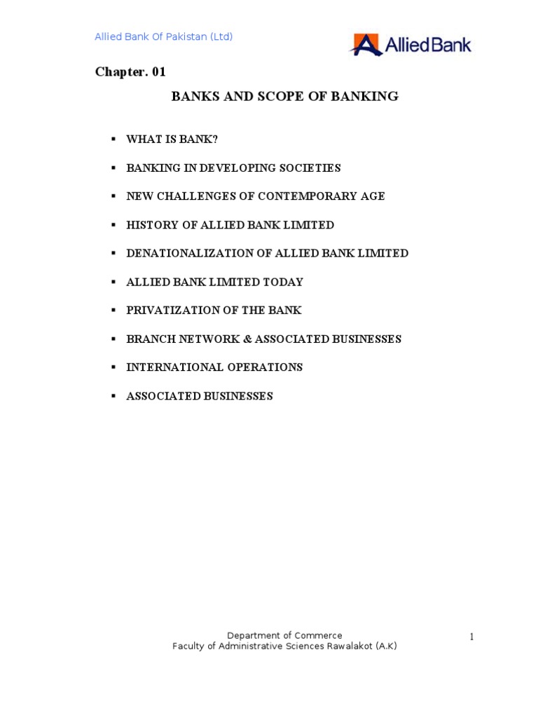 Banks and Scope of Banking: Allied Bank of Pakistan (LTD) | PDF ...