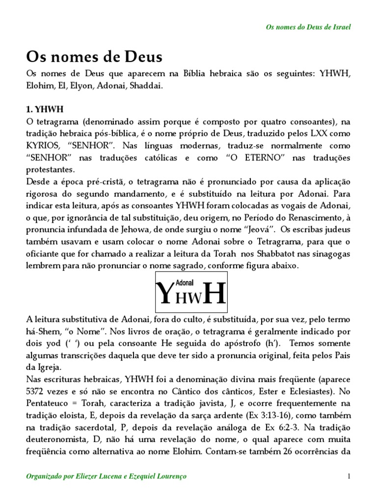 Os Nomes de Deus | PDF | Nomes de Deus | YHWH