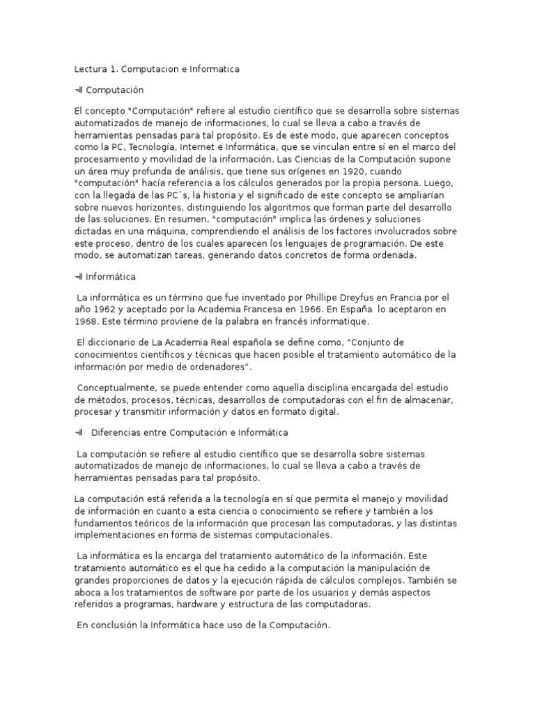 Lectura de Computacion | Ciencias de la Computación | Informática