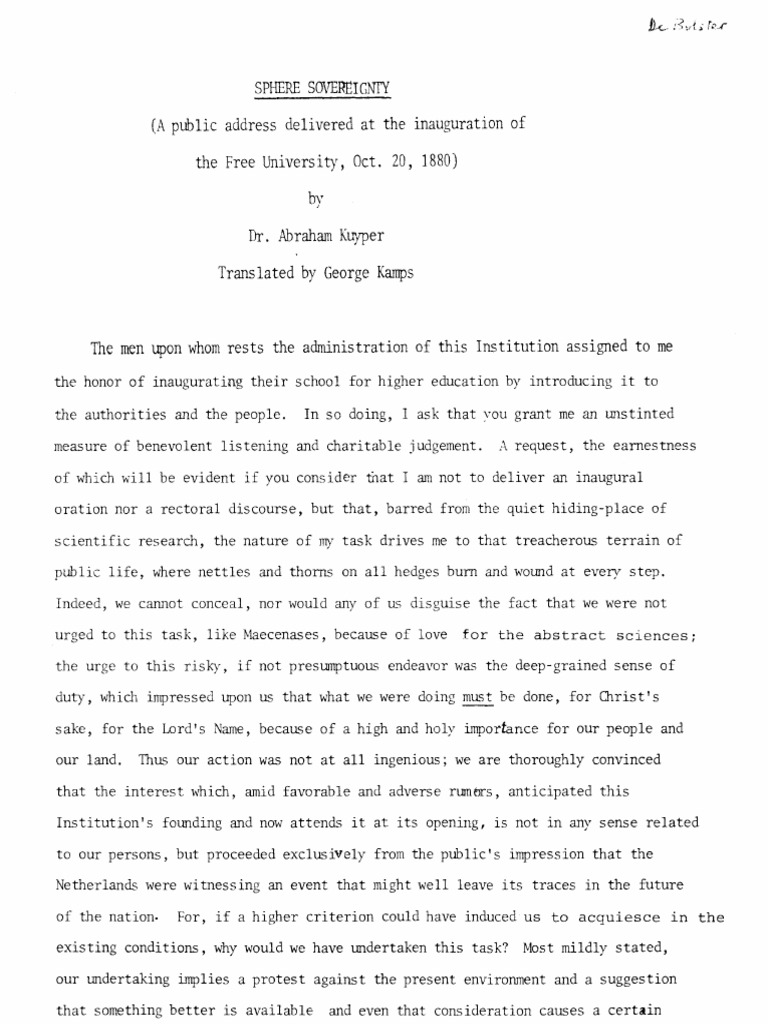 Abraham Kuyper - Sphere Sovereignty PDF | PDF | Calvinism | Sovereignty