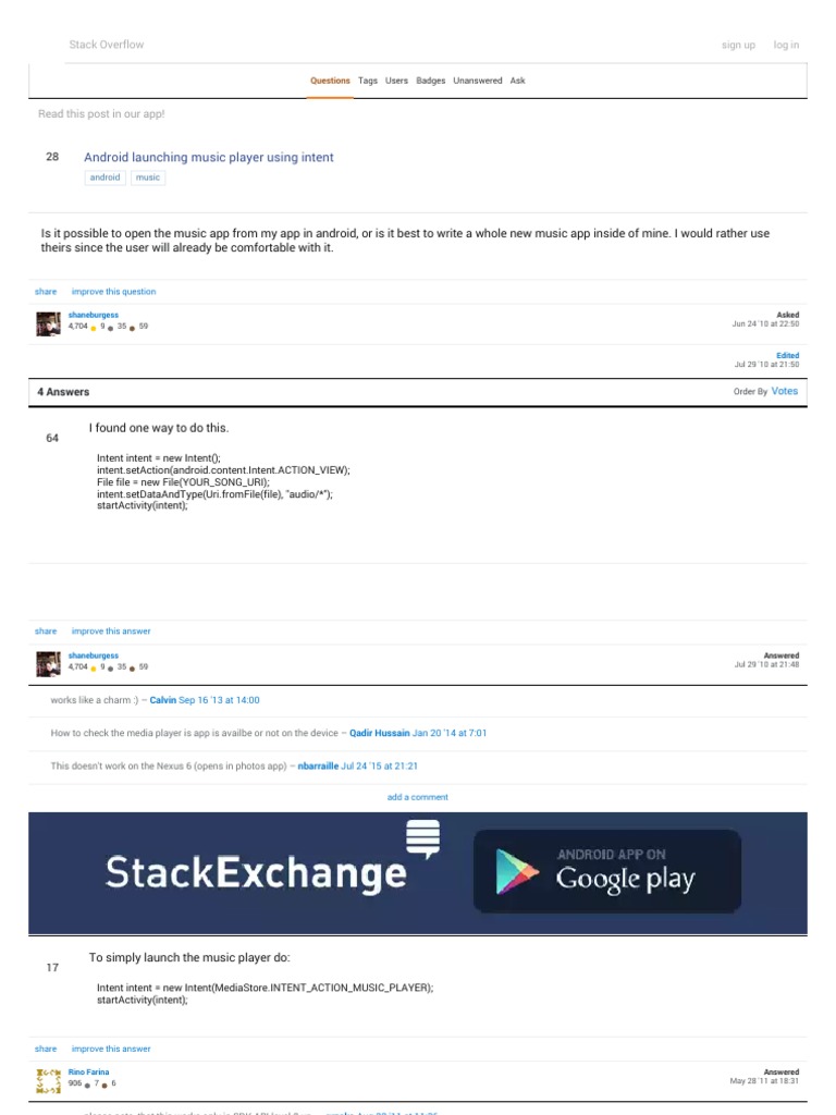 Android Launching Music Player Using Intent - Stack Overflow PDF | PDF | Android (Operating ...