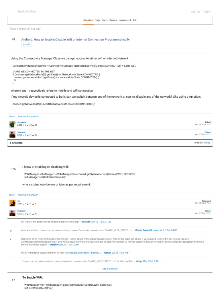 Android - How To Enable & Disable Wifi or Internet Connection Programmatically - Stack Overflow ...
