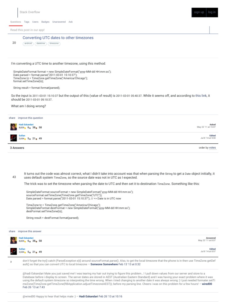 Converting Utc Dates To Other Timezones Stack Overflow Pdf Pdf Computing Software 