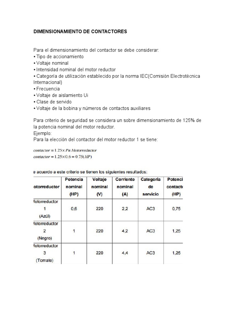 Dimensionamiento de Contactores | PDF | Sistema de control | Memoria ...