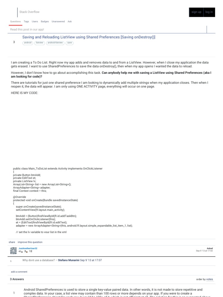 Saving and Reloading ListView Using Shared Preferences (Saving ...