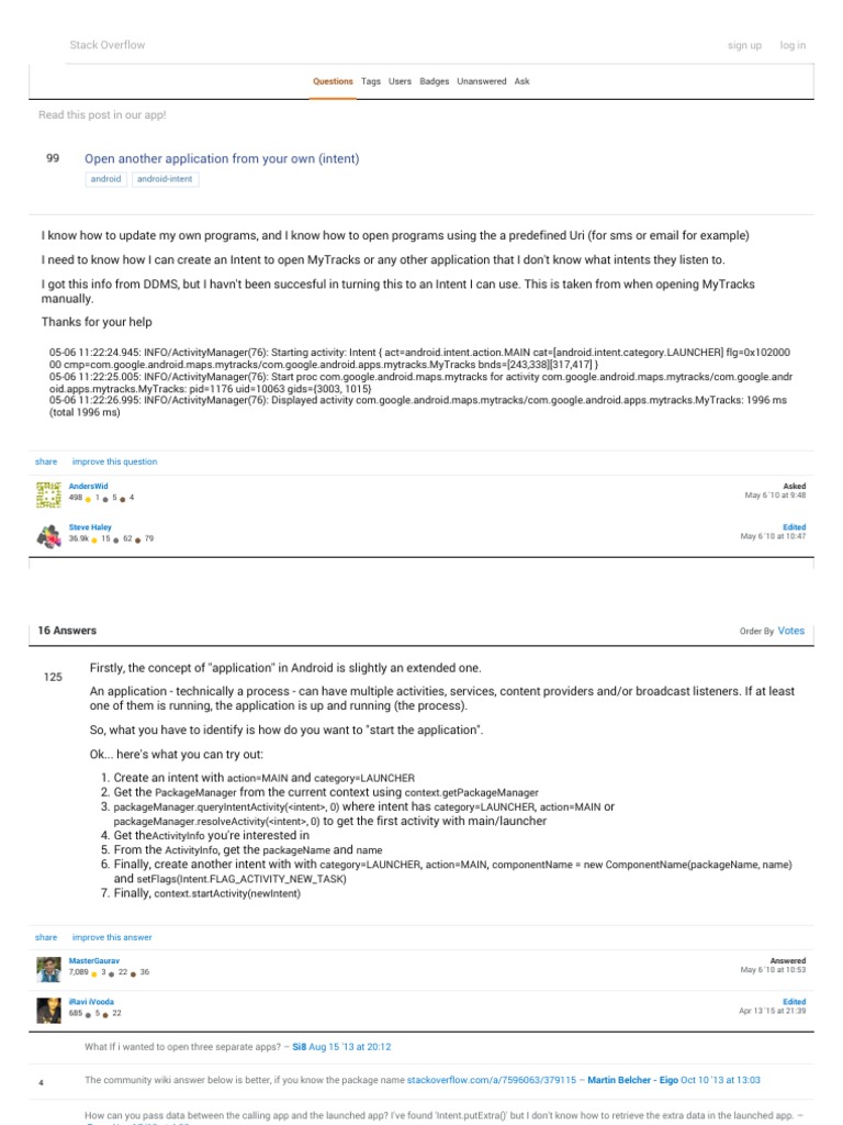 Open Another Application From Your Own Intent Stack Overflow Pdf Pdf Application