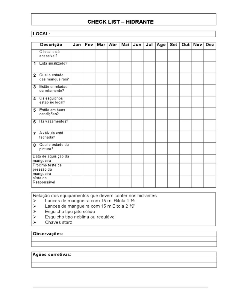 Check List Hidrantes Segurança Do Trabalho NWN | PDF