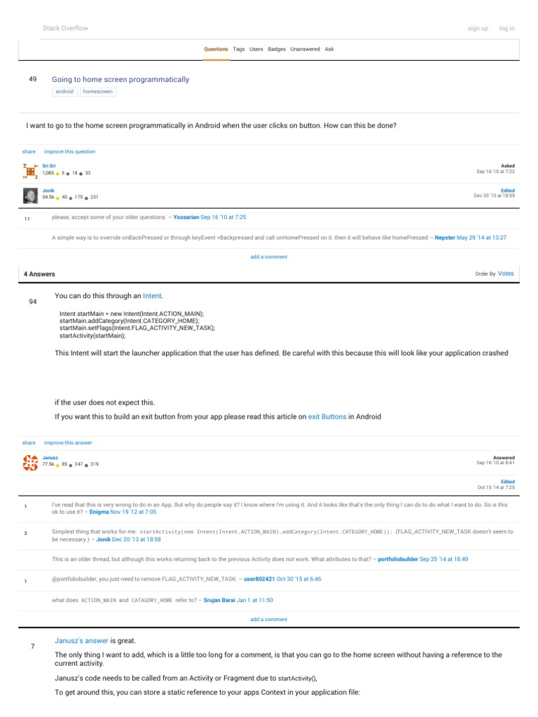 Going To Home Screen Programmatically - Stack Overflow PDF | PDF ...