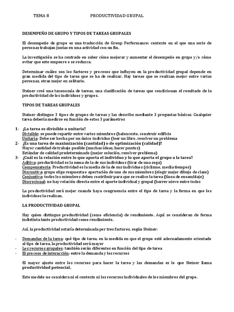 Productividad Grupal 2015 | PDF | Realimentación | Motivación