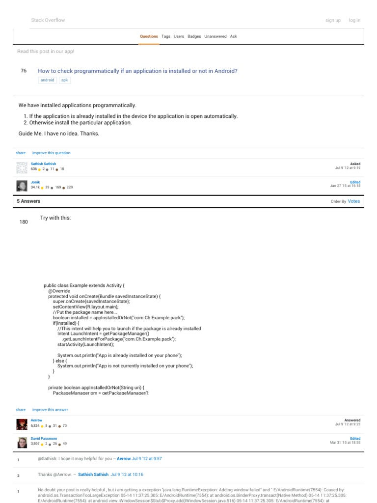 How To Check Programmatically If An Application Is Installed or Not in Android - Stack Overflow ...