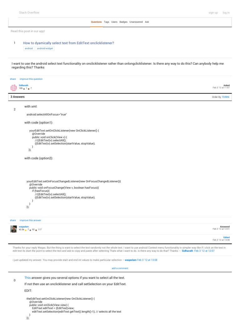 How To Dyamically Select Text From Edittext Onclicklistener Stack Overflow Pdf Pdf Areas