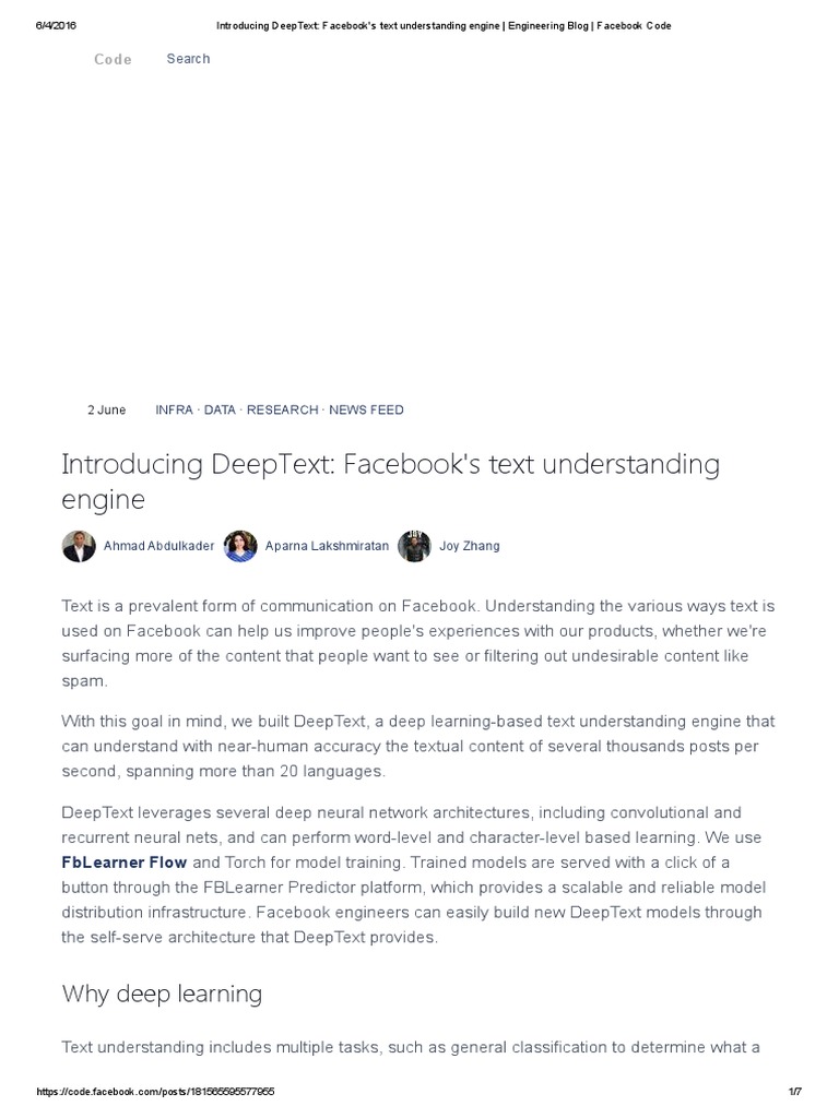Deep Text Facebook | PDF | Deep Learning | Facebook