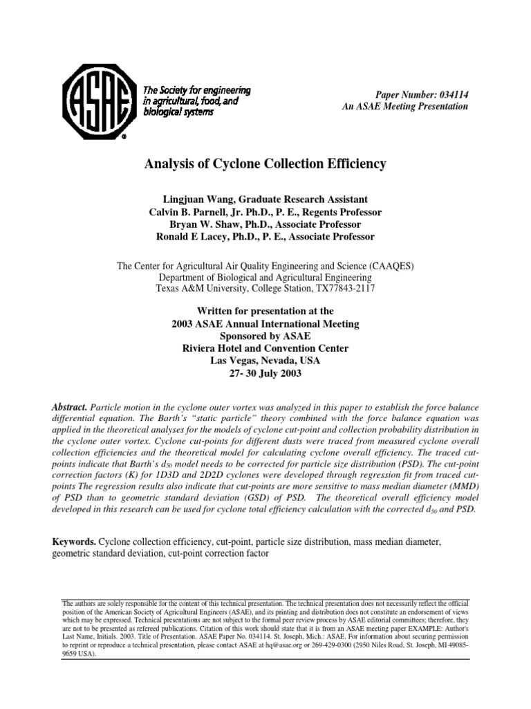 Cyclone Collection Efficiency Analysis | PDF | Particle Size ...