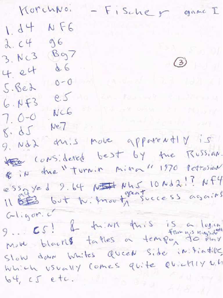 Bobby Fischer Chess Hand Notes | PDF