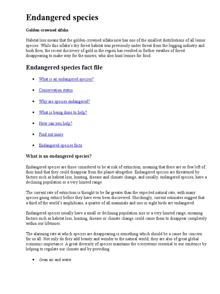 Endangered Species | PDF | Endangered Species | Conservation Biology