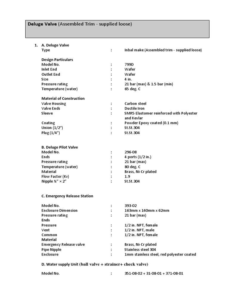 Inbal Deluge Valve Specifications Manual | PDF | Home & Garden ...