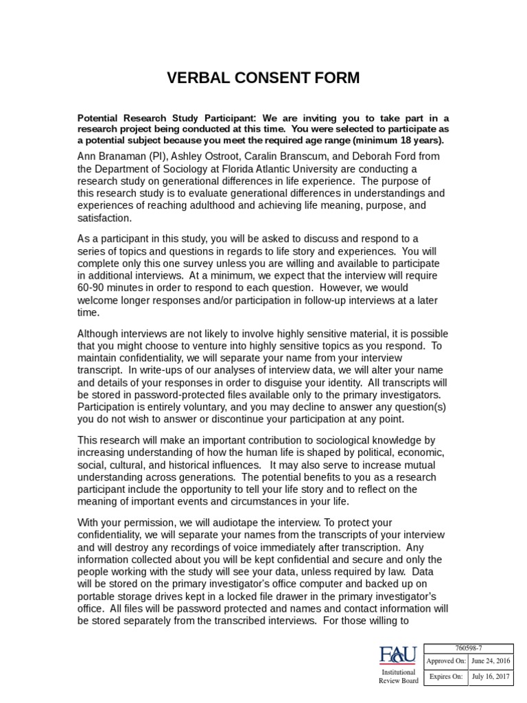 Verbal Consent Form.doc (Stamped) | Information | Backup