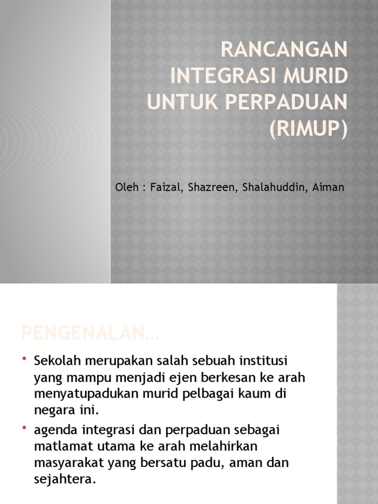 Rancangan Integrasi Murid Untuk Perpaduan (RIMUP) | PDF