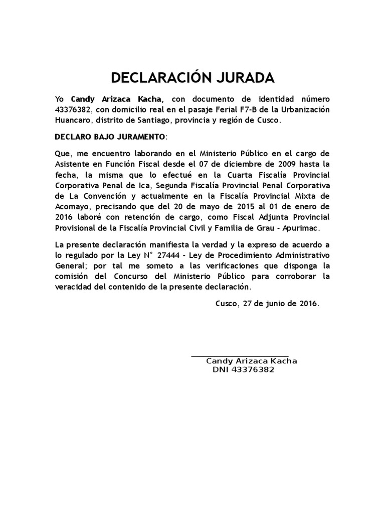 Declaracion Jurada | PDF